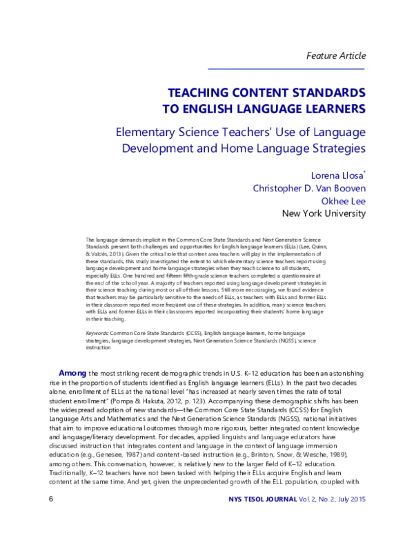 (PDF) TEACHING CONTENT STANDARDS TO ENGLISH LANGUAGE LEARNERS ...