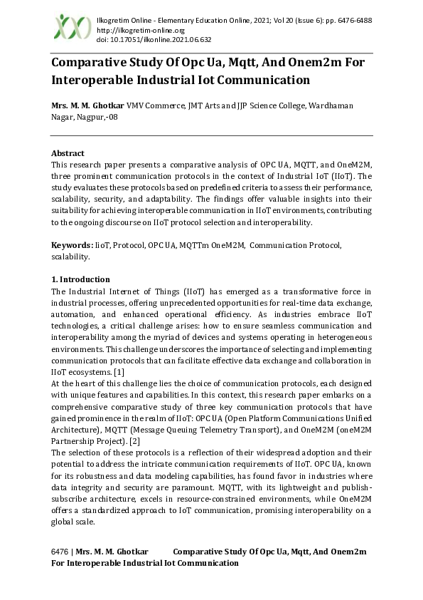 (PDF) Comparative Study Of Opc Ua, Mqtt, And Onem2m For Interoperable ...