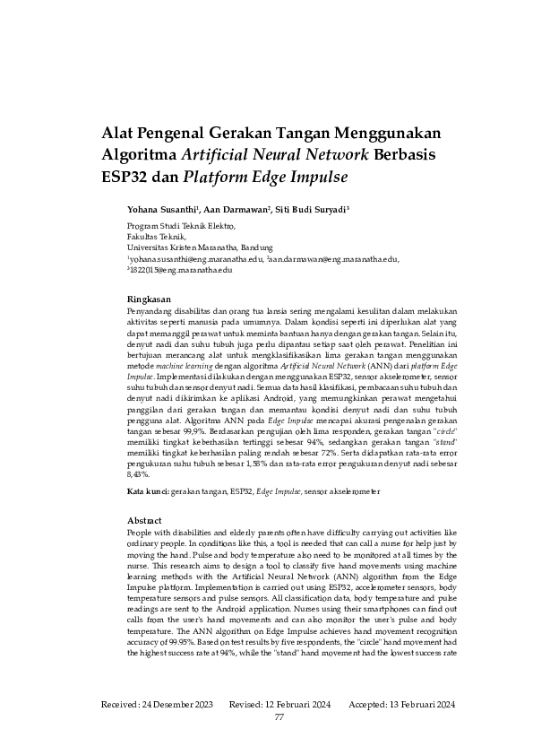 (PDF) Alat Pengenal Gerakan Tangan Menggunakan Algoritma Artificial Neural Network Berbasis ...
