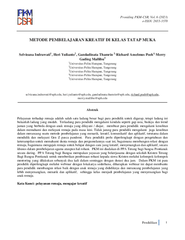 (PDF) Metode Pembelajaran Kreatif DI Kelas Tatap Muka