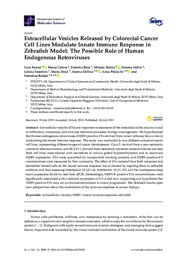 (PDF) Extracellular Vesicles Released by Colorectal Cancer Cell Lines ...