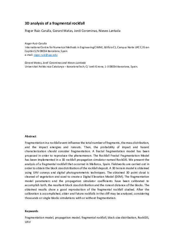 (PDF) 3D Analysis of a Fragmental Rockfall