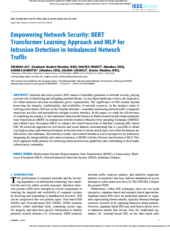 (PDF) Empowering Network Security: BERT Transformer Learning Approach and MLP for Intrusion ...