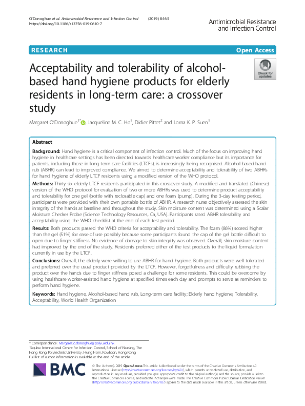 (PDF) Acceptability and tolerability of alcohol-based hand hygiene ...