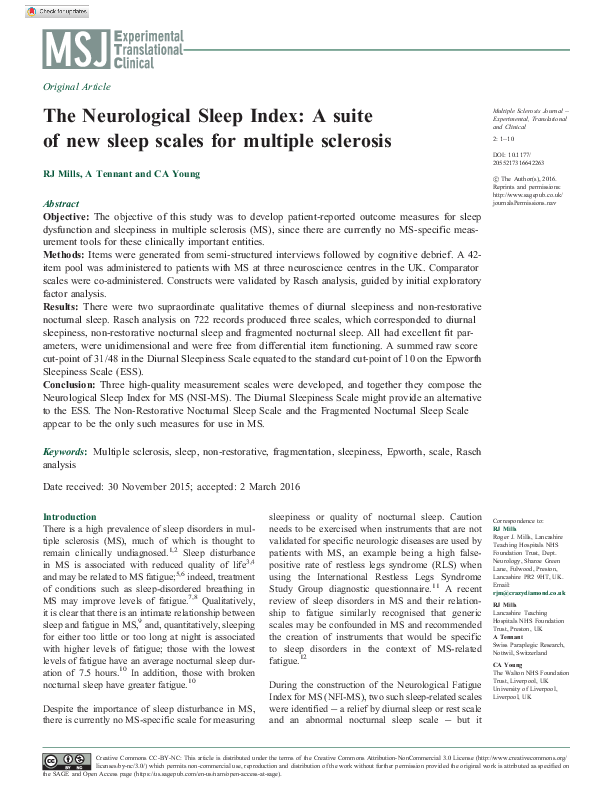 (PDF) The Neurological Sleep Index: A suite of new sleep scales for ...