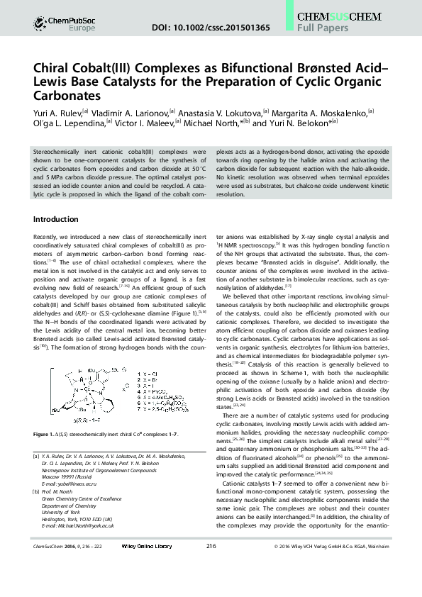 (PDF) Chiral Cobalt(III) Complexes as Bifunctional Brønsted Acid-Lewis ...