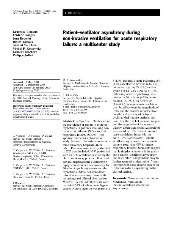 (PDF) Patient–ventilator asynchrony during non-invasive ventilation for ...