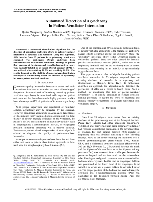 (PDF) Automated detection of asynchrony in patient-ventilator interaction