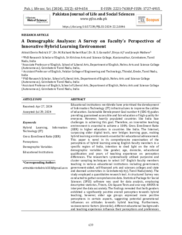 (PDF) A Demographic Analyses: A Survey on Faculty's Perspectives of ...