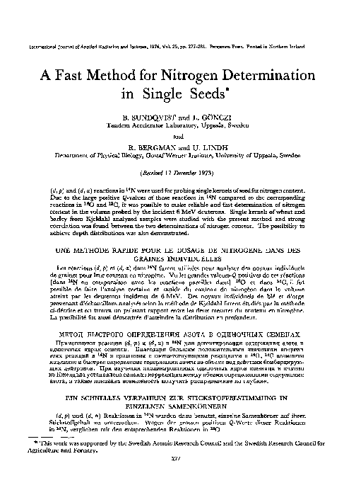 (PDF) A fast method for nitrogen determination in single seeds