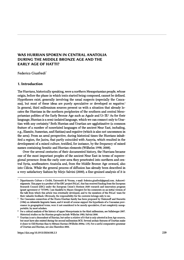 (PDF) Was Hurrian spoken in Central Anatolia during the Middle Bronze ...