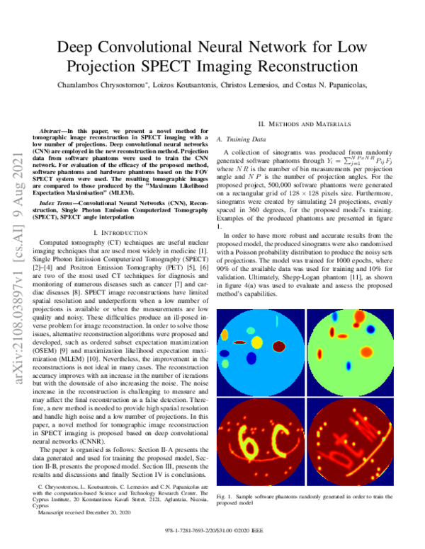 (PDF) Deep Convolutional Neural Network for Low Projection SPECT Imaging Reconstruction