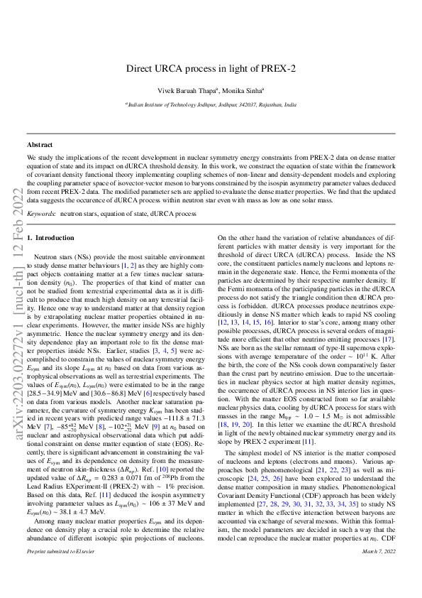 (PDF) Impact of PREX-2 on Direct URCA Process in Neutron Stars