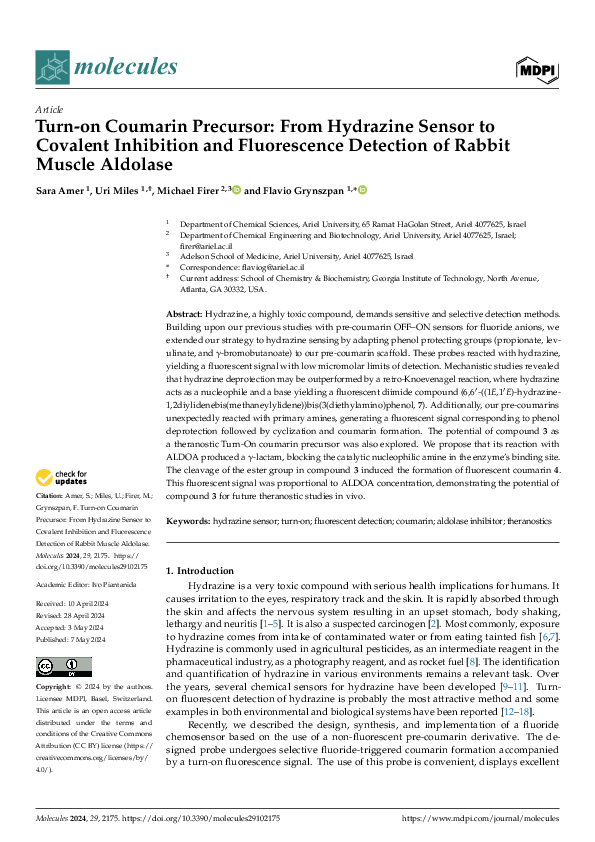(PDF) Turn-On Coumarin Precursor: From Hydrazine Sensor to Covalent ...