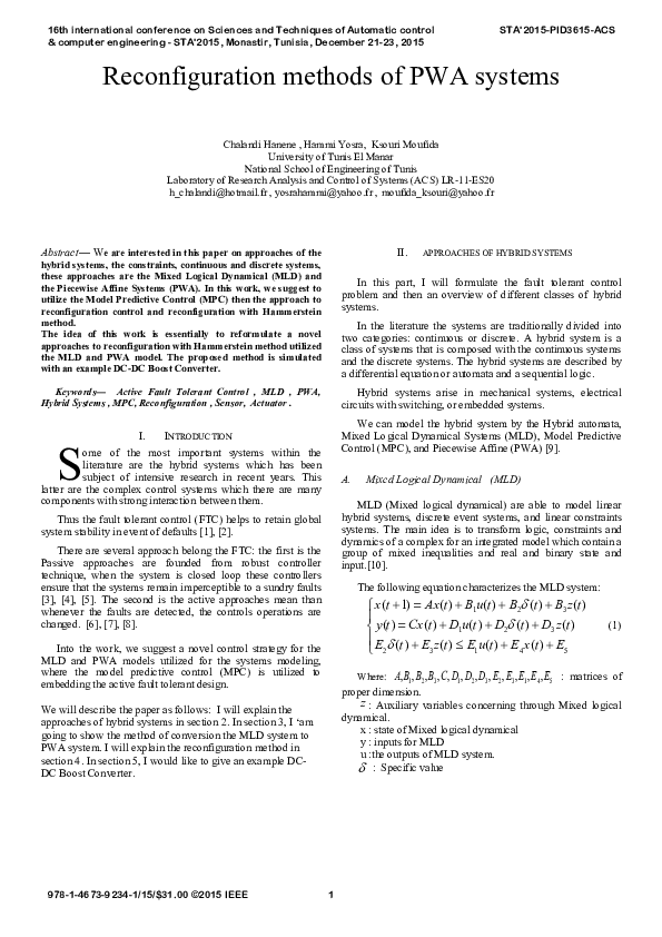 (PDF) Reconfiguration methods of PWA systems