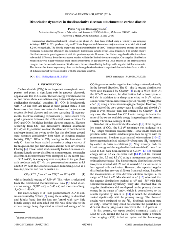 (PDF) Dissociation dynamics in the dissociative electron attachment to carbon dioxide
