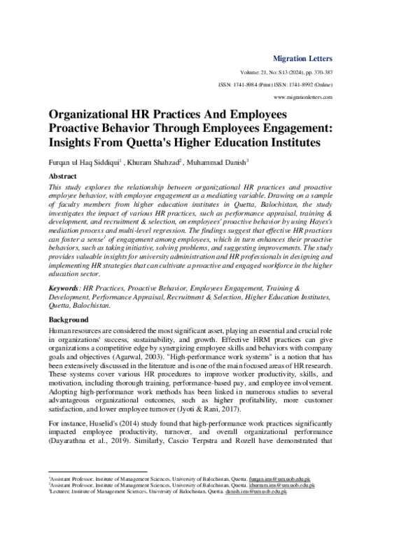 (PDF) Organizational HR Practices And Employees Proactive Behavior