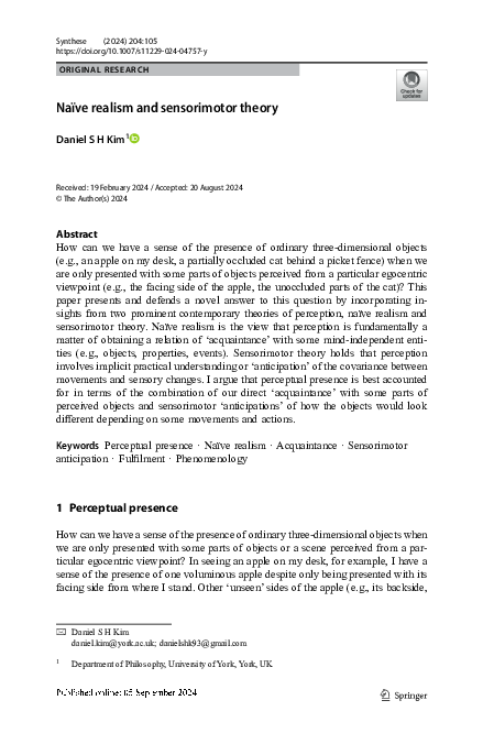 (PDF) Naïve Realism and Sensorimotor Theory