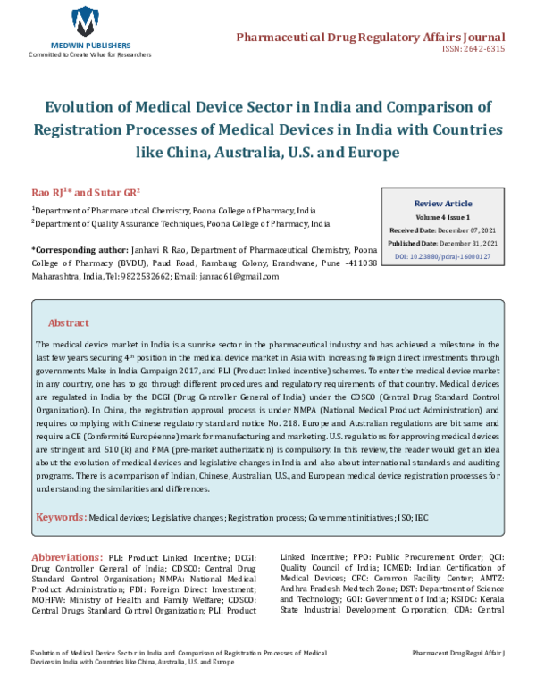 (PDF) Evolution of Medical Device Sector in India and Comparison of ...