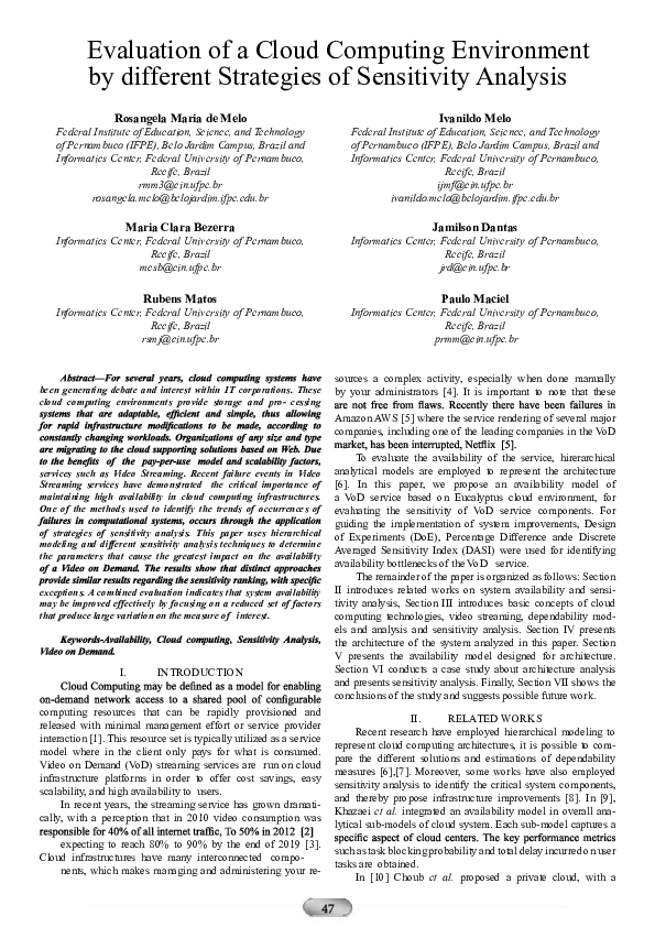 Pdf Evaluation Of A Cloud Computing Environment By Different Strategies Of Sensitivity Analysis