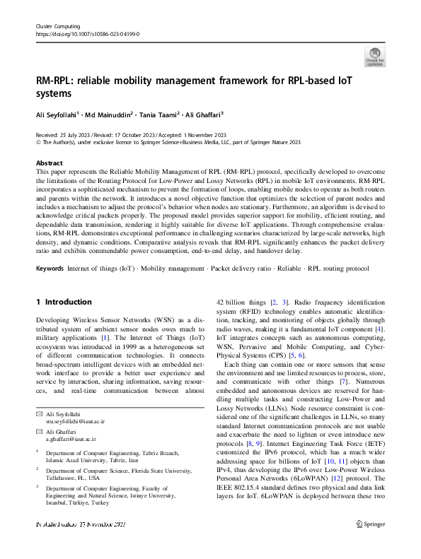 (PDF) RM-RPL: reliable mobility management framework for RPL-based IoT systems
