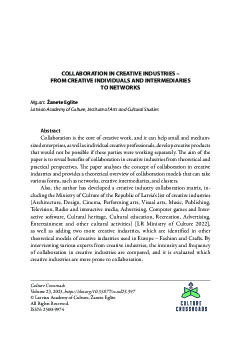 (PDF) Collaboration in Creative Industries – from Creative Individuals ...