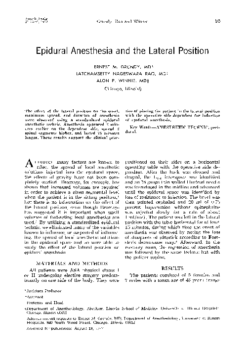 (PDF) Epidural Anesthesia and the Lateral Position
