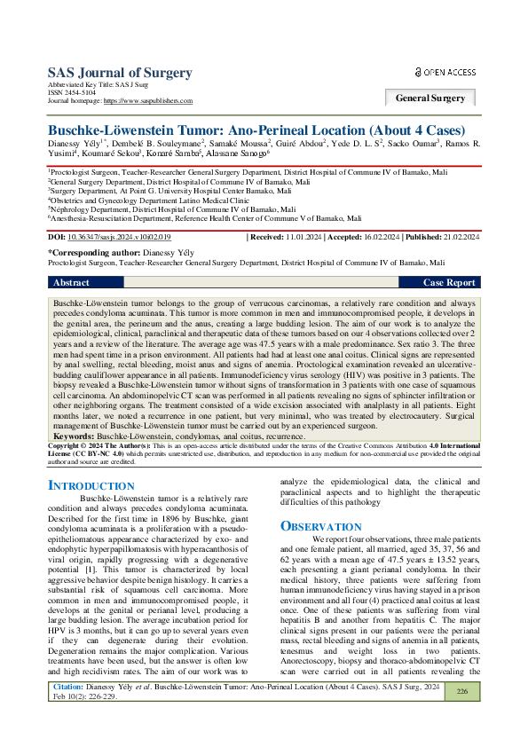 (PDF) Buschke-Löwenstein Tumor: Ano-Perineal Location (About 4 Cases)