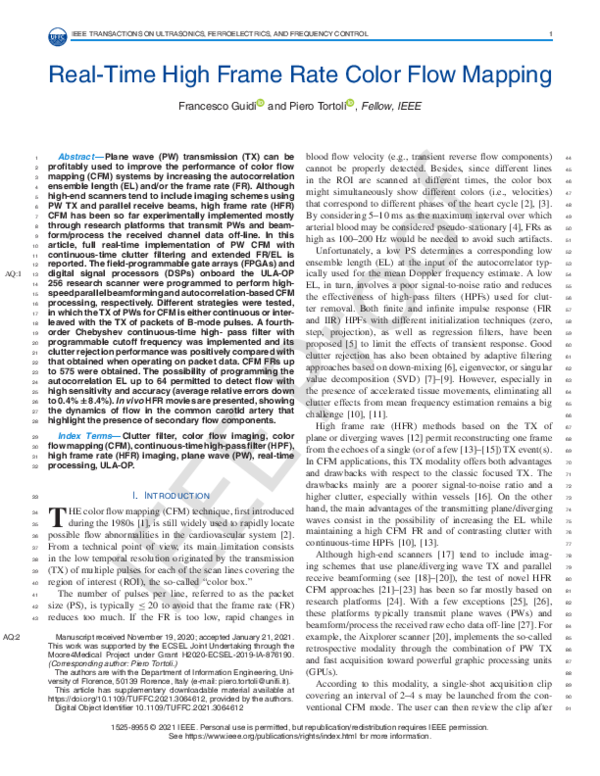 (PDF) Real-Time High Frame Rate Color Flow Mapping System
