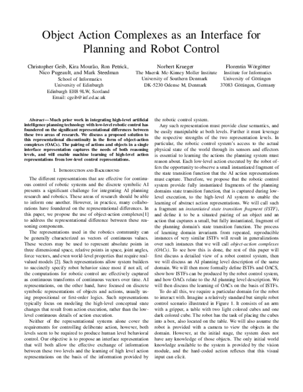 (PDF) Object action complexes as an interface for planning and robot control