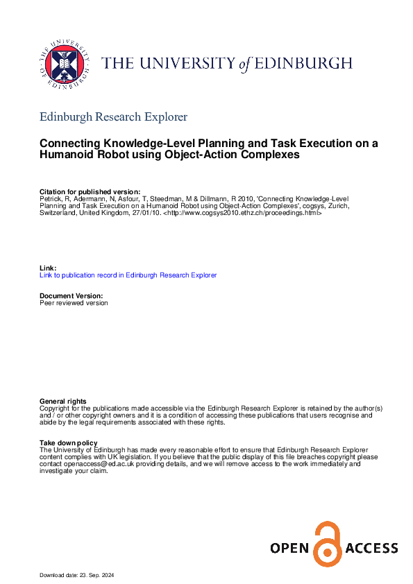 (PDF) Integrating Planning and Execution in Humanoids