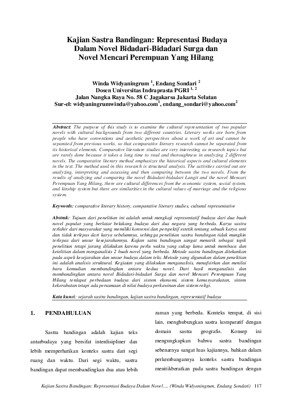 (PDF) Kajian Sastra Bandingan: Representasi Budaya Dalam Novel Bidadari-Bidadari Surga Dan Novel ...