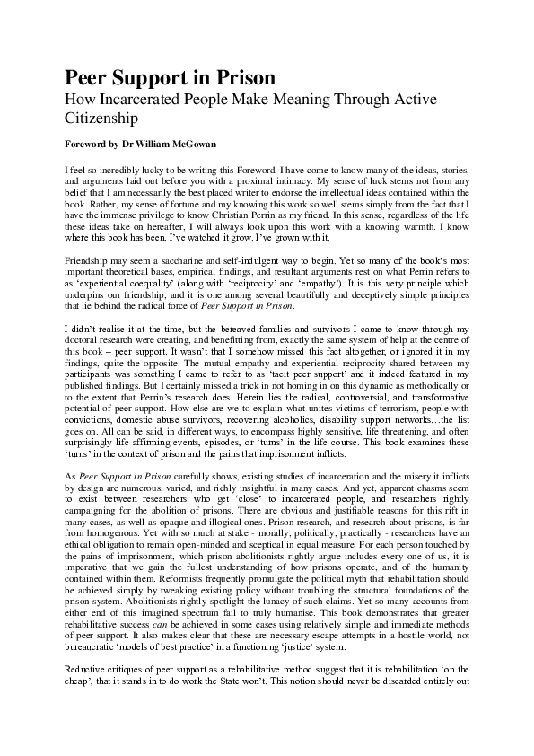 (PDF) Foreword to Peer Support in Prison: How Incarcerated People Make ...