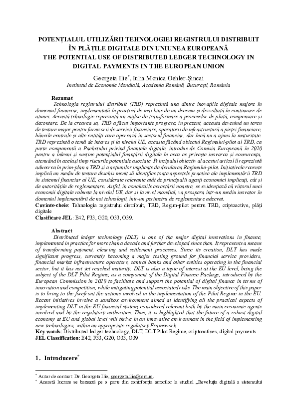 (PDF) THE POTENTIAL USE OF DISTRIBUTED LEDGER TECHNOLOGY IN DIGITAL ...
