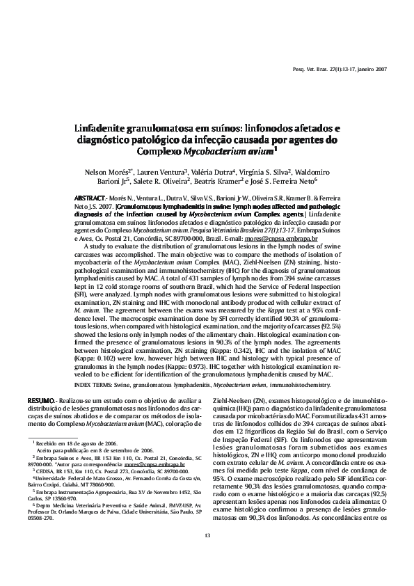 (PDF) Linfadenite granulomatosa em suínos: linfonodos afetados e ...