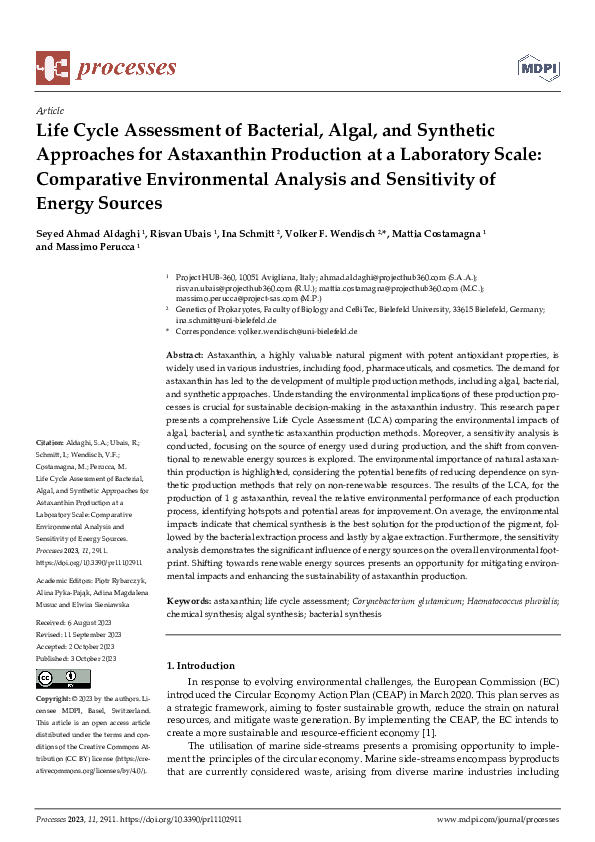 (PDF) Life Cycle Assessment of Bacterial, Algal, and Synthetic Approaches for Astaxanthin ...