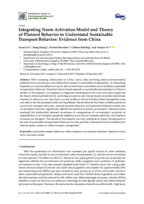 (PDF) Integrating Norm Activation Model and Theory of Planned Behavior to Understand Sustainable ...