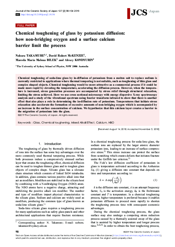 (PDF) Chemical toughening of glass by potassium diffusion: how non ...
