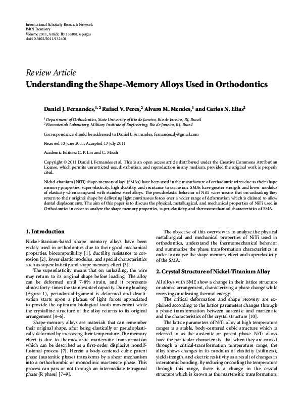 (PDF) Understanding the Shape-Memory Alloys Used in Orthodontics