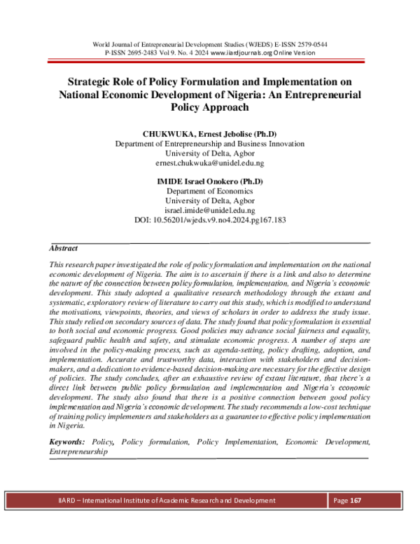 (PDF) Strategic Role of Policy Formulation and Implementation on National Economic Development ...