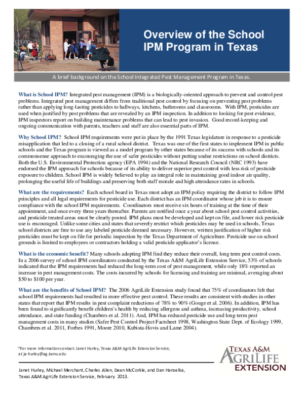 (PDF) Overview of the School IPM Program in Texas