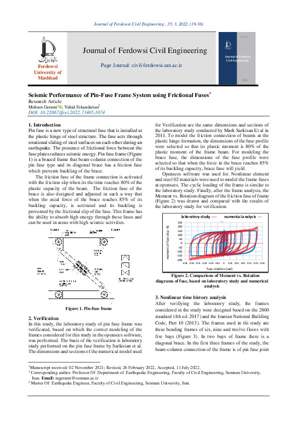 Pdf Evaluation Of The Seismic Performance Of Braced Pin Fuse Frame Using Friction