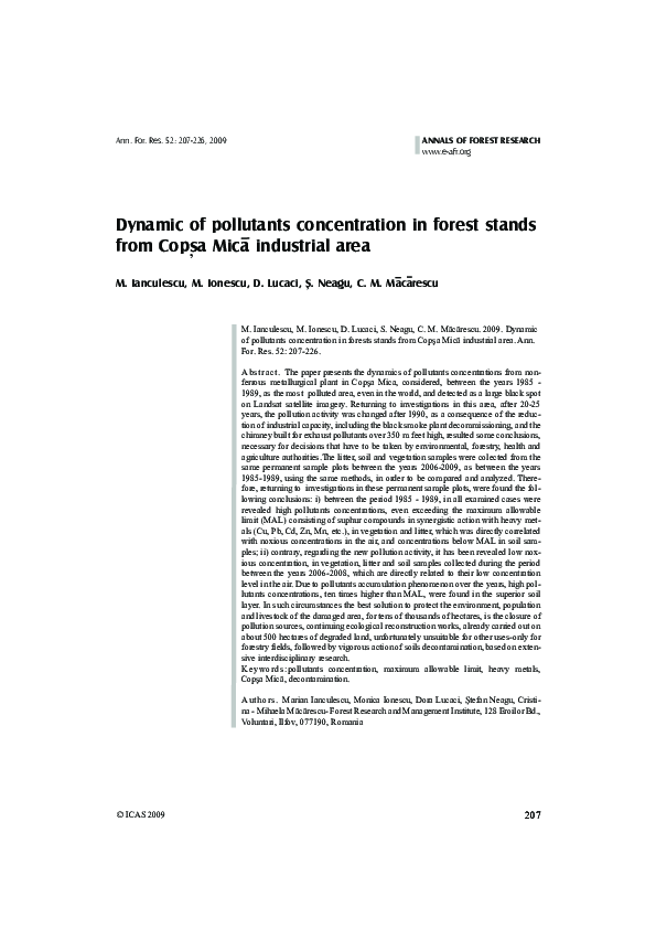 (PDF) Dynamic of pollutants concentration in forest stands from Copsa ...