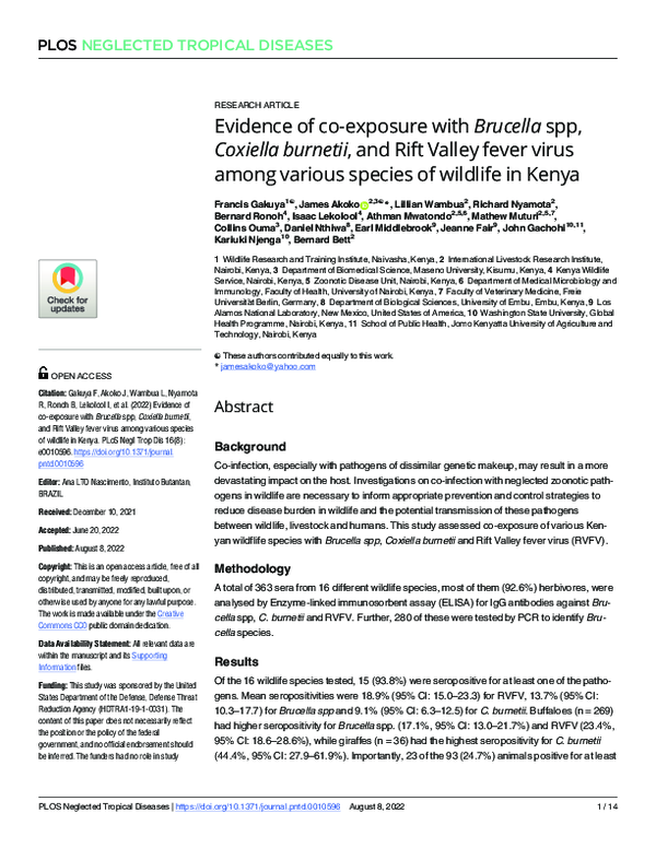 (PDF) Evidence of co-exposure with Brucella spp, Coxiella burnetii, and Rift Valley fever virus ...