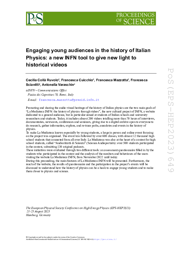 (PDF) Engaging young audiences in the history of Italian physics: a new ...