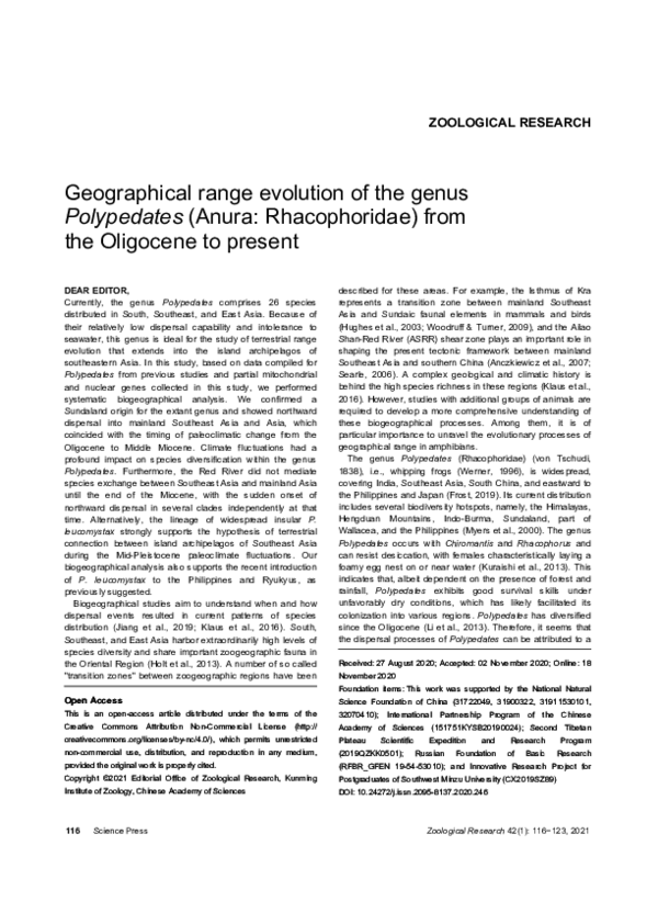 (PDF) Geographical range evolution of the genus Polypedates (Anura ...