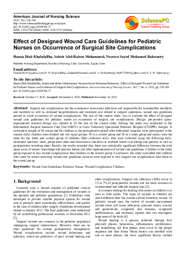 (PDF) Effect of Designed Wound Care Guidelines for Pediatric Nurses on ...
