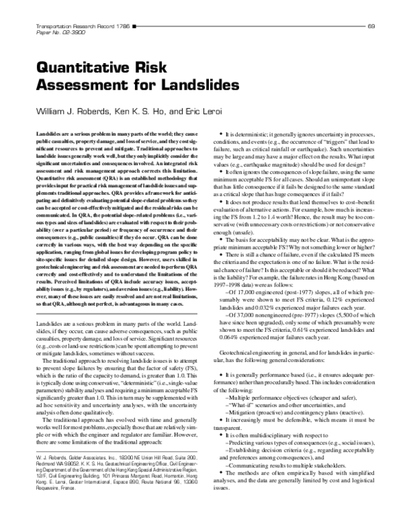 (PDF) Quantitative Risk Assessment for Landslides