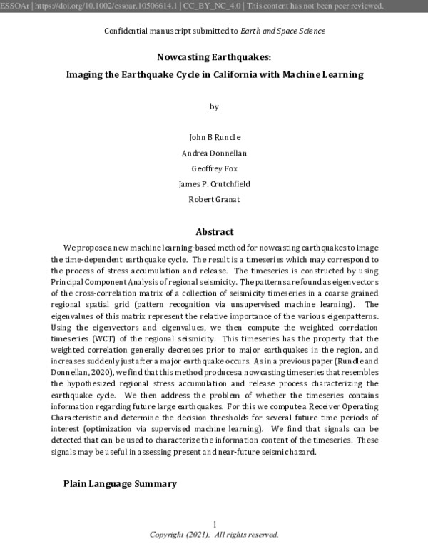 (PDF) Nowcasting Earthquakes: Imaging the Earthquake Cycle in California With Machine Learning
