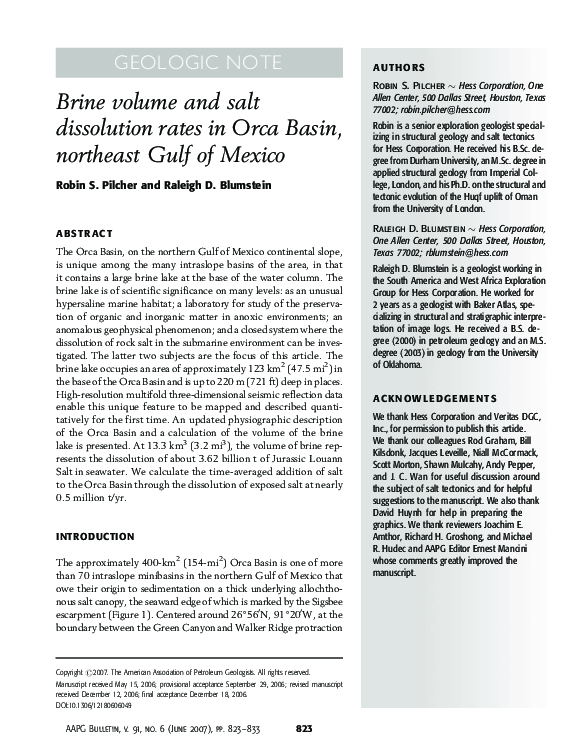 (PDF) Brine volume and salt dissolution rates in Orca Basin, northeast ...